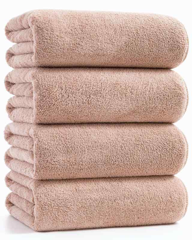 sakano フェイスタオル [4枚セット サンドベージュ 約35*75cm] ふわふわ ホテル仕様 高速吸水 柔らか肌触り 吸水速乾 耐久性 エステ 業務用 家庭用 サロンタオル スポーツなどに最適【フェイスタオル 4枚セット】サイズ：約...