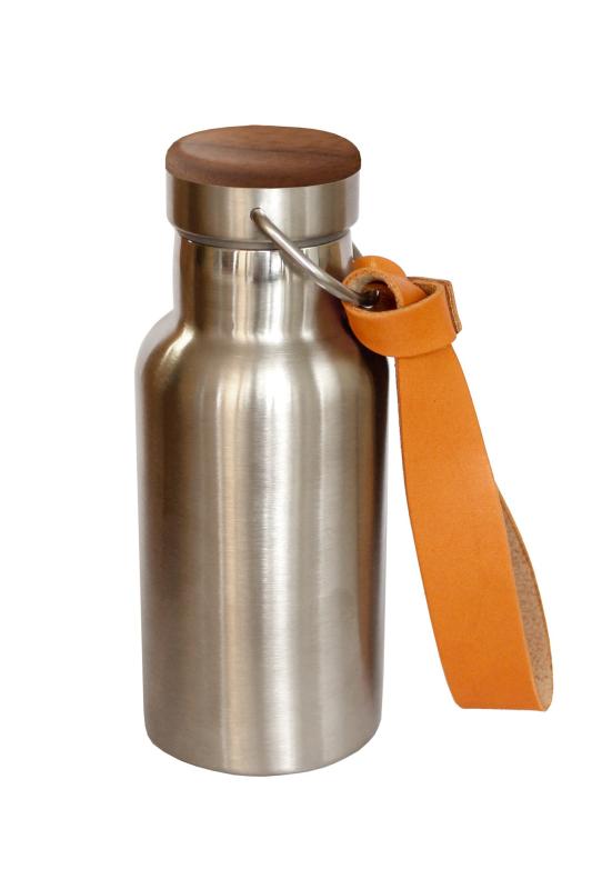 +LUMBER by Hacoa THERMO BOTTLE ステンレス素材の水筒に銘木を組み合わせたおしゃれなサーモボトル（革ストラップ付き） (Walnut 350)メープルやウォールナットの自然な温かみと美しさが象徴的な水筒・タンブラ...