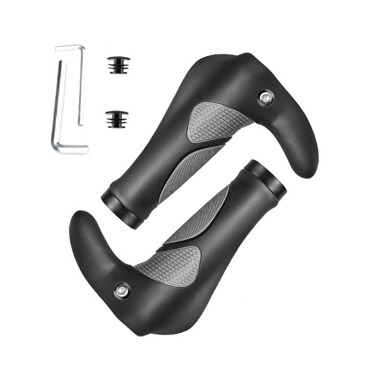 自転車 グリップ エルゴグリップ 汎用 耐久性 滑り止め 衝撃吸収 取付簡単 工具付き 左右セット 自転車エルゴ バーエンド 疲れにくい ロックオン固定 【クロスバイク・マウンテンバイク他【品質素材】自転車グリップは耐衝撃TPRゴムとアルミ...