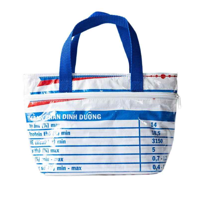 VETLER 保冷ランチバッグ, ベトナム飼料袋素材, W33.5×H19×D12cm, メッシュポケット付き, 保冷バッグ お弁当 ランチバッグ ミニトートバッグ メンズ レディース (BLUE)リサイクル素材: ベトナムの飼料袋の生地を...