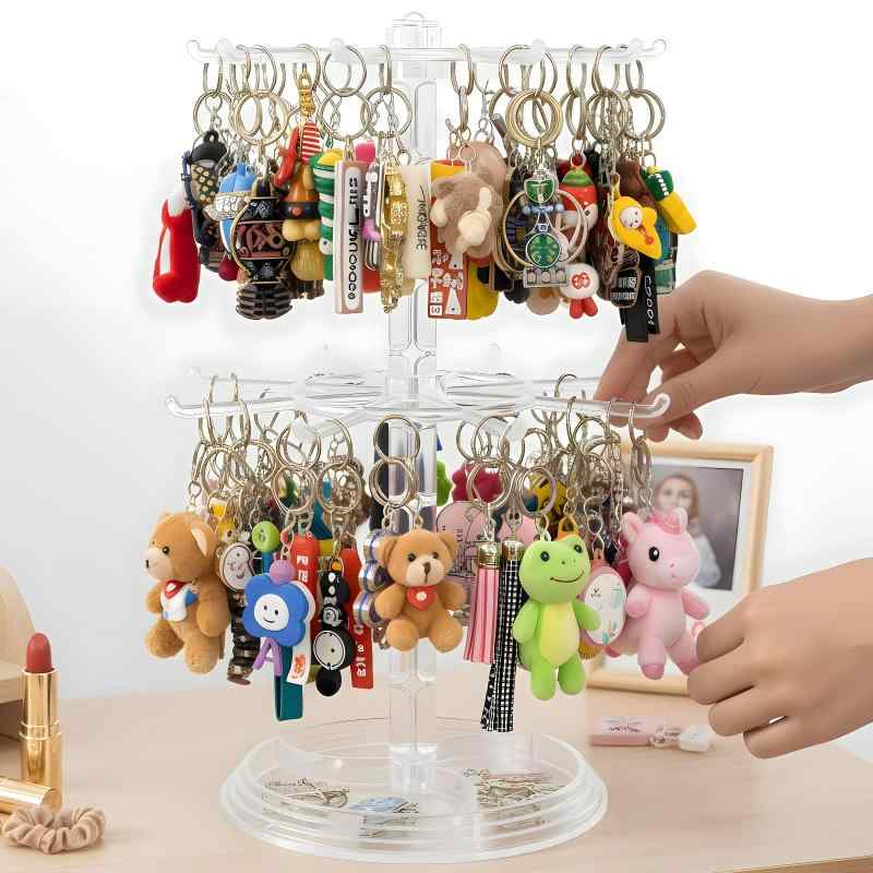 Leap Raupe アクセサリースタンド 回転 2段 キーホルダー 飾る スタンド ディスプレイスタンド ディスプレイ アクセサリー 収納 推し活グッズ 白 (ホワイト)【回転式で取り出しやすい】360度回転する2段のアクセサリースタンド...