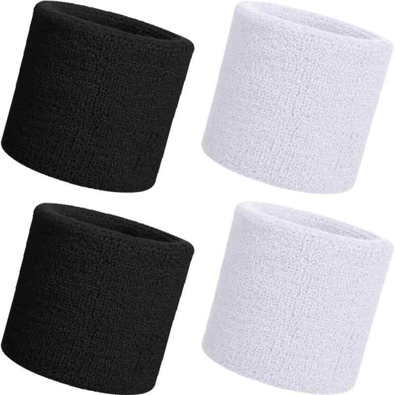 リストバンド 4個セット 8×8cm 汗拭き 汗対策 スポーツ・洗顔用 吸水 通気 伸縮 肌触り良し 手首サポーター 手首保護 テニス バドミントン ランニング 男女兼用 子供から大人まで使える (ブ【商品説明】コットン製の無地リストバンド...