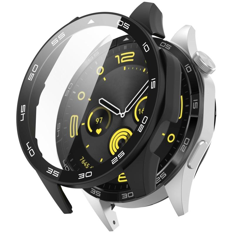 Yaodle For HUAWEI WATCH GT 4 46mm カバー PC素材 ファーウェイ WATCH GT 4 46mm ケース ガラスフィルム一体型 全面保護 二重構造 防塵 日本旭硝子材 キズ防止 軽量(ブラック)【対応機種】...