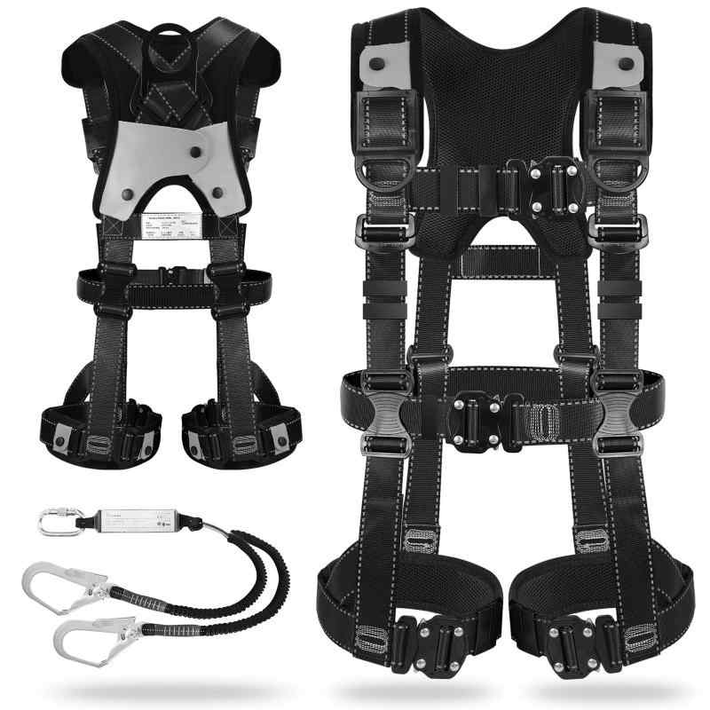 [TT TRSMIMA] フルハーネス 新規格 セット フルハーネス安全帯：全身反射 安全保護 ワンタッチ バックル 脱着簡単 ハーネス安全帯 ランヤード付き 2丁掛け 肩パッド 腿パッド 収納袋付き 墜落【全身反射材】：TT TRSMIM...