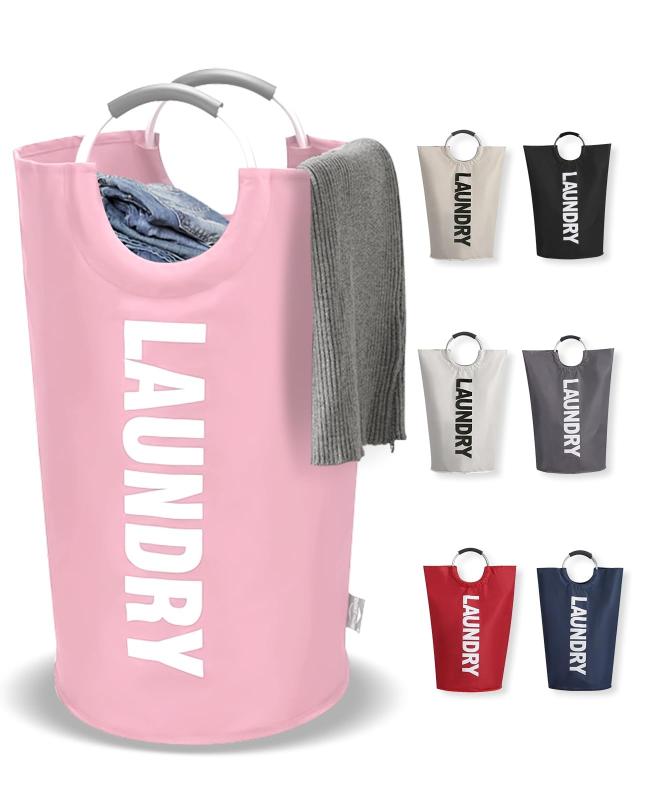UULANFA ランドリーバスケット 90L 大容量 洗濯かご 折りたたみ 撥水加工 耐荷重15KG 取っ手付き ランドリー収納 おしゃれ 軽量 洗濯物入れ 収納袋 寝室 脱衣所 クローゼット リビング (ピンク, 9多機能収納で空間を最適...