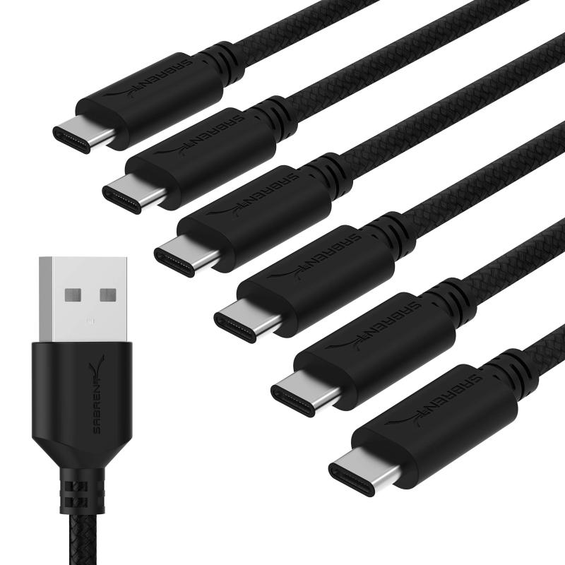 SABRENT [6本セット] 22AWG プレミアムUSB-CとUSB A 2.0充電・データ転送用ケーブルコード 182 cmブラック (CB-C6X6)ハードドライブやプリンター等のパソコン周辺機器を接続したり、Android端末やタ...