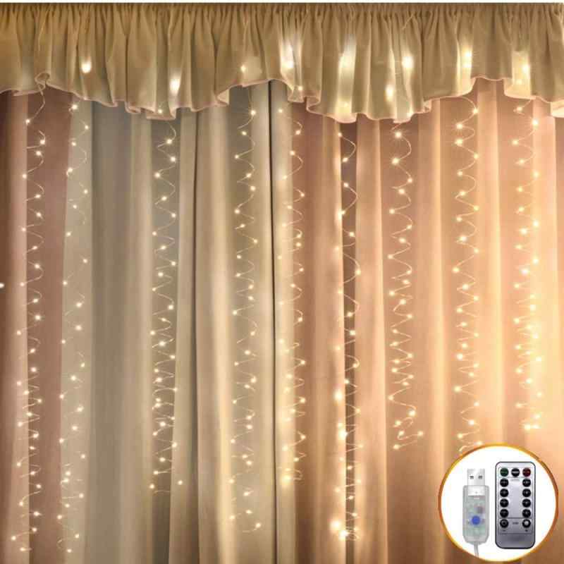 Yuuming 300 LED カーテンストリングライト3M×3M USB駆動 銅線妖精星ライト付きリモコン8モード結婚式のパーティーウィンドウ装飾 (3M - 300LED, 暖かい白)3M * 3M 300-LEDカーテンライト、5V ...