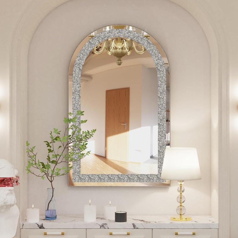 Artloge 鏡 壁掛け おしゃれ ウォールミラー 壁掛けミラー かがみ お風呂 洗面所 浴室 化粧鏡 玄関 大型 ドレッサー 美容室 クリスタル キラキラ 豪華 高級 おしゃれ 壁 インテリア 90×60cmエレガントなウォールミラーに...