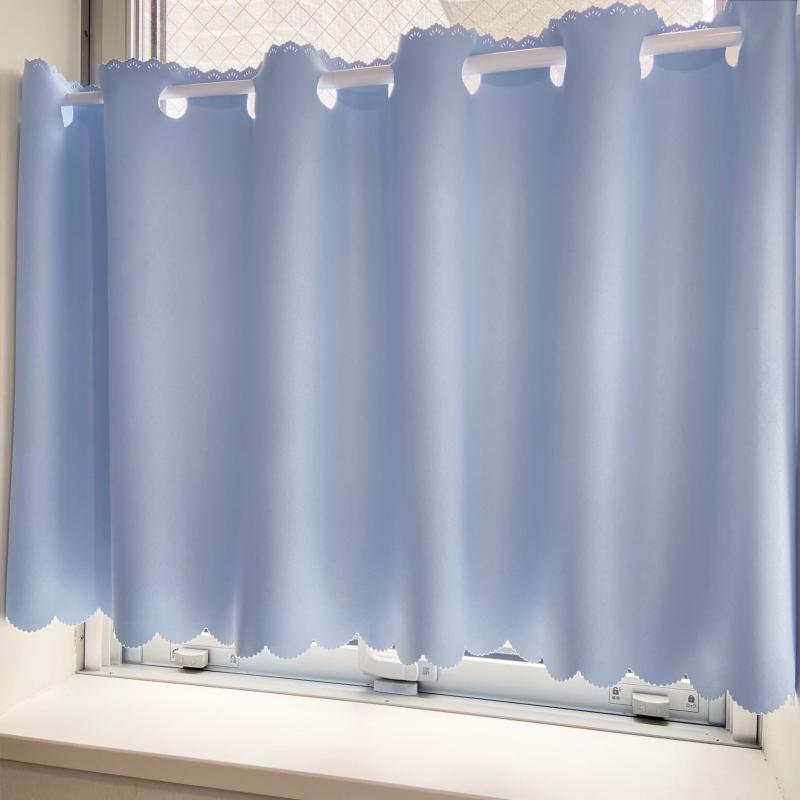 【Ezee】カフェカーテン 遮光1級 小窓 出窓 キッチン トイレ 目隠し 日よけ 紫外線対策 簡単取付 遮熱 断熱 保温 省エネ ウォッシャブル/スカイブルー 幅65cmx丈45cm 上部穴あきタイプサイズ:(幅)65cm×(丈)45cm...