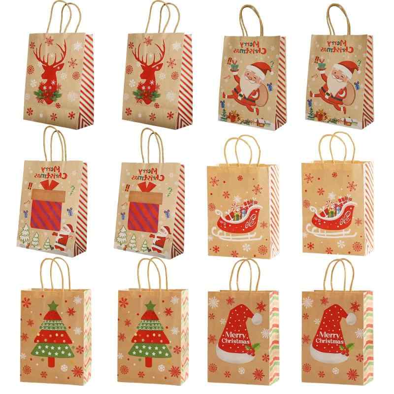 クリスマス 手提げ袋 12枚セット（6 柄）長さ15×幅 8×高さ21cm 紙袋 クリスマス Christmas Bag【実用的なサイズ、多シーン対応】このクリスマスラッピング袋（紙袋）は手提げタイプで、1 袋のサイズは 15×8×21 セ...