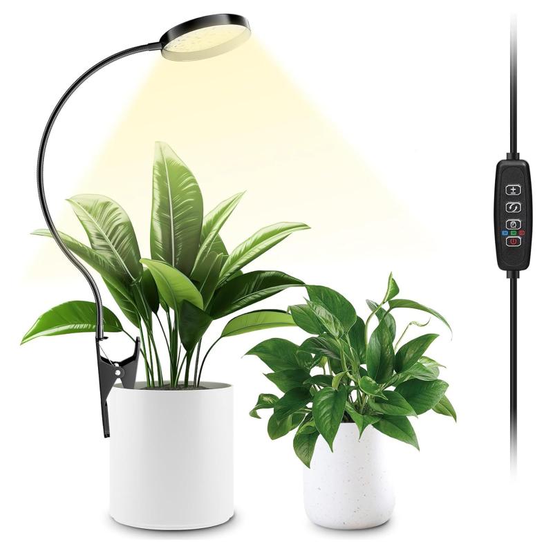 ポクミル 植物育成ライト led クリップ式 観葉植物 ライト 3/9/12hタイマー 3種類のスペクトルモ一ド 10段階の調光 48個のLEDチップ 8W消費電力 360°調整可能 リモコン付き 低消耗 太陽光模擬 USB【10段階調光 ...