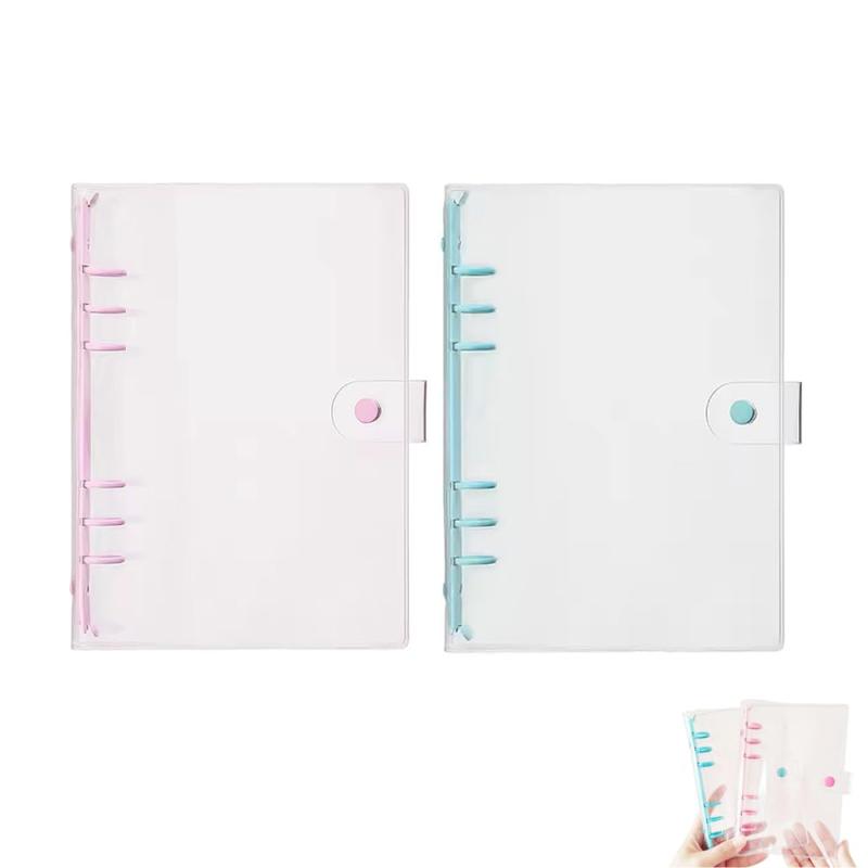 QUANTALY システム手帳 2個セット A6 6穴 透明バインダー PVC 6リングバインダー ボタン付き 詰め替え可能 ノートカバー (ピンク+ブルー)【商品仕様】サイズ ：18cm*12.6cm。色 ：ピンク+ブルー。【高品質素材】...