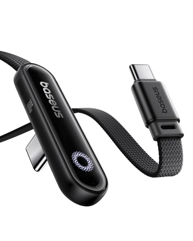 Baseus USB-C ケーブル L字型端子 100W 急速充電 PD対応 モバイルゲーミングに最適 薄いコネクタ 手に干渉なし ナイロン編み 断線防止 結束バンド付き Type-C &amp; Type-C 充電ケーブル アンビエント【...
