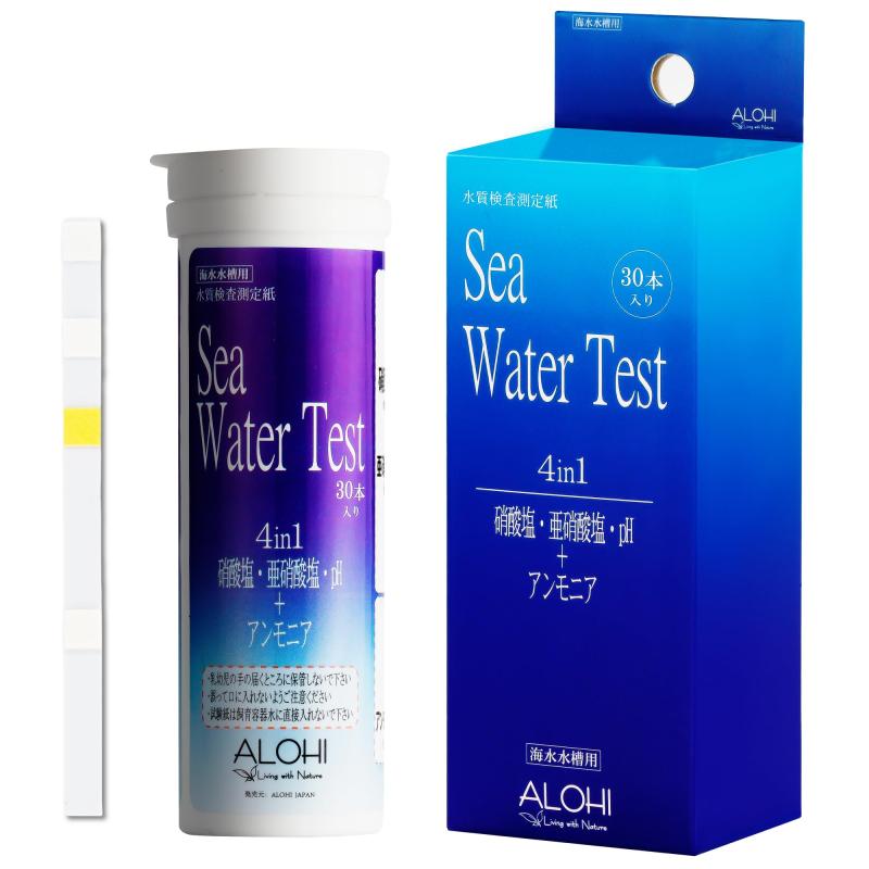 【ALOHI】海水水槽 水質検査キット 海水魚・サンゴの理想水質を1本で簡単チェック｜アンモニア・硝酸塩・亜硝酸塩・pHを同時測定 水質検査｜海水水槽 アクアリウム 水質試験紙 4in1（30回分海水水槽 水この試験紙は、海水アクアリウムに...
