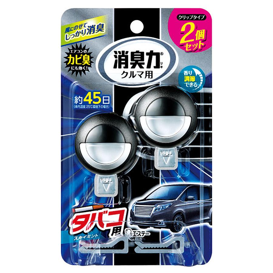 商品説明 「クルマの消臭力 クリップタイプ タバコ用 スカイミント 2個セット」は、ペアリング消臭効果で、車内をまるごと消臭する、消臭・芳香剤(車用全部)です。 車内のエアコン送風口に取り付けるだけで、簡単に装着できます。 リキッドタイプな...