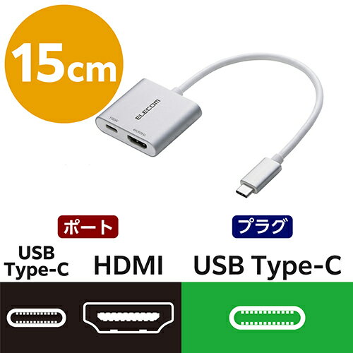 ●パソコンやスマートフォン、タブレットなどの映像をディスプレイなどに出力できるUSB Type-Cポートを変換するアダプタ。●ケーブル長：0.15m●コネクタ形状：入力端子＝Type-C オス、出力端子＝HDMI メス+USB Type-C...