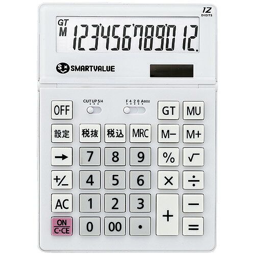 大きな表示。卓上から持ち運びまでカバーする電卓。●1箱入数：5台●外寸（幅）[mm]：140●外寸（奥）[mm]：194●外寸（高）[mm]：28●質量[g]：約228●桁数[桁]：12●付属品：アルカリボタン電池（本体内蔵）、取扱説明書、...
