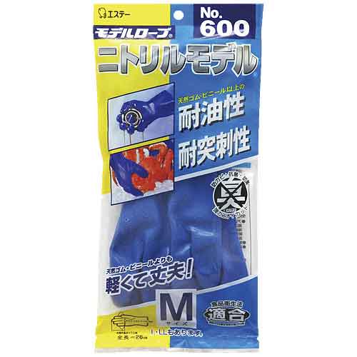 耐油性、耐摩耗性に優れた、ハードな現場用手袋。●サイズ：M●全長[mm]：約260●中指長さ[mm]：約71●食品衛生法適合：有●材質：表＝ニトリルゴム、裏＝綿メリヤス●※食品衛生法に基づく、食品、添加物等の基準（昭和34年厚生省告示第37...