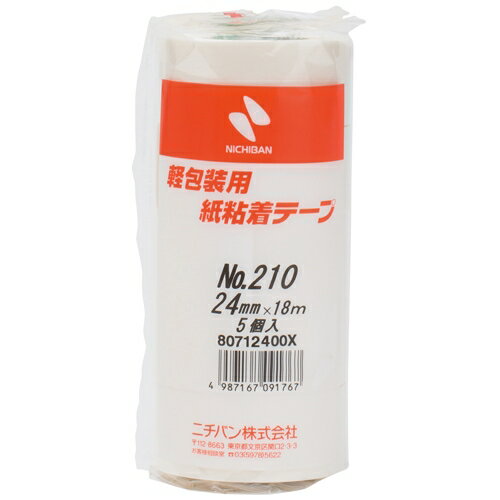 手切れ性がよく、再はく離性に優れた紙粘着テープです。●テープ寸法（幅）[mm]*：24●テープ寸法（長）[m]*：18●粘着剤：アクリル系●色：白●材質：基材＝和紙、粘着剤＝アクリル系●入数：5巻リニューアルに伴い、パッケージ・内容等予告な...