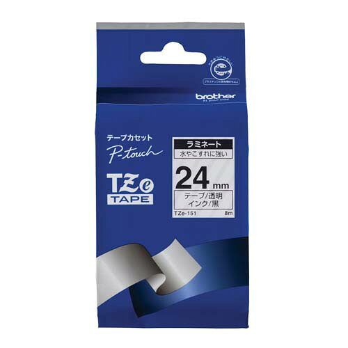 ブラザー製のラベルライター、PCラベルプリンタ用ラミネートテープカセットです。●色：透明に黒文字●テープ寸法（幅）[mm]*：24●テープ寸法（長）[m]*：8●パッケージ仕様：袋●テープ仕様：Tzeテープ●梱包形態：袋入リニューアルに伴い...