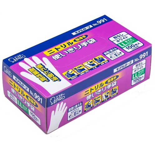 ●粉なし裏面加工により食品加工業、精密製品加工業に適しています。●入数：100枚*12箱●全長：約245mm●中指長さ[mm]：約92●厚[mm]：約0.1●サイズ：LL●色：ホワイト●食品衛生法適合：食品衛生法に基づく、食品・添加物等の基...