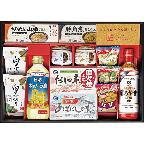 ごはんのお供やおかずとして大活躍の人気アイテムを揃えたもらって嬉しいギフトです。●商品内容：キッコーマンいつでも新鮮九州うまくちまろやかしょうゆ450ml、キッコーマン混ぜごはんの素豚角煮おこわ風（33g×2）、キッコーマン混ぜごはんの素ち...