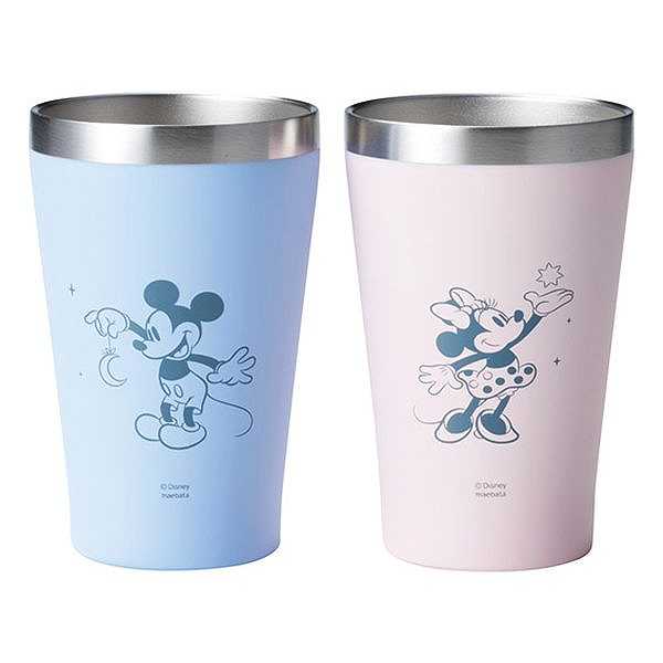 ミッキー&ミニーのステンレス真空二重構造タンブラー。温かいものは、温かく冷たいものは冷たく飲み頃温度を保ちます。●メーカー：前　畑●メーカー品番：53067●商品サイズ：タンブラー/径7.5×H11.5(280ml)×2 ステンレス●箱サイ...