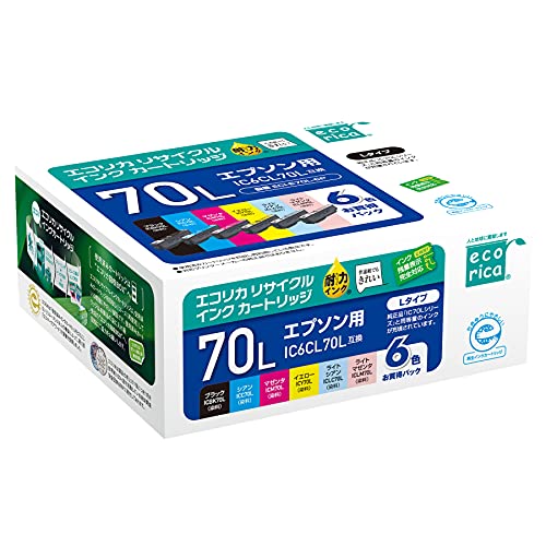 通常パッケージ6色パック/大容量/ECI-E70L-6P・パッケージ個数:1・【種類】リサイクルインク 【対応メーカー】エプソン 【カラー】6色パック・【適合機種】EP-306 / EP-706A / EP-775 / EP-776A / ...