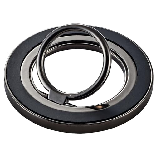 【リニューアル】スマホリングブラック/-/PWSTRMKM360BKN・パッケージ個数:1・持ち方にあわせて自由にリングの角度調節が可能!MagSafe対応iPhoneの背面に磁石の力で取り付けられる、マグネットスマホリングです。リング部分...