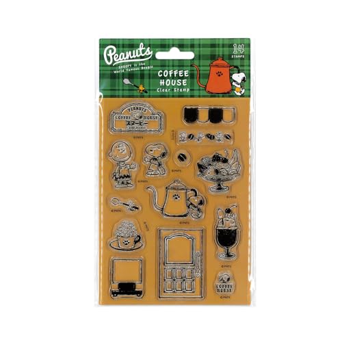 コーヒーハウス/120×170mm/2209-004・Color:コーヒーハウス・パッケージ個数:1・人気のスヌーピーからクリアスタンプの新デザインが登場！・専用のアクリルホルダーに張り付けて使用するクリアスタンプ。透明のスタンプなので押し...