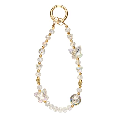 ガラスビーズ バタフライクリアバタフライクリア/-/iSB-HS22・Style:ガラスビーズ バタフライクリア・パッケージ個数:1・色々な使い方ができる落下防止ハンドストラップ！・トラップシートに付けハンドストラップにも、松葉紐を使用しス...