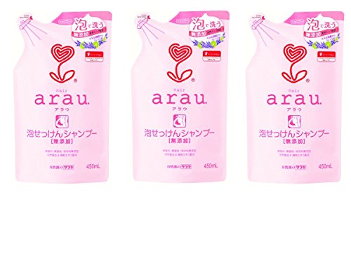 -/450ミリリットル (x 3)/-・パッケージ個数:3・植物生まれのピュアな無添加せっけんでおなじみ、サラヤarau.シリーズより泡せっけんシャンプーの詰め替え3個セットです。・きめ細やかな泡が摩擦による髪のダメージを軽減し、泡が地肌と...