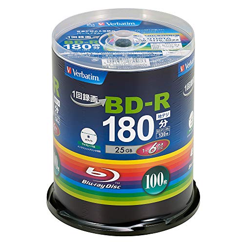 100枚スピンドルホワイト/1回録画 25GB/VBR130RP100SV4・Size:1回録画 25GBStyle:100枚スピンドル・パッケージ個数:1・品種:録画用 BD-R(25GB)・1回録画用・録画時間:地デジ 180分 / B...
