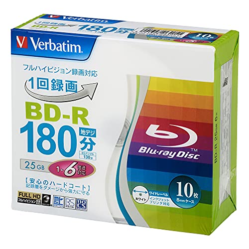 10枚パックホワイト/1回録画 25GB/VBR130RP10V1・Size:1回録画 25GBStyle:10枚パック・パッケージ個数:1・品種:録画用 BD-R(25GB）・1回録画用・録画時間:地デジ 180分 / BSデジタル130...