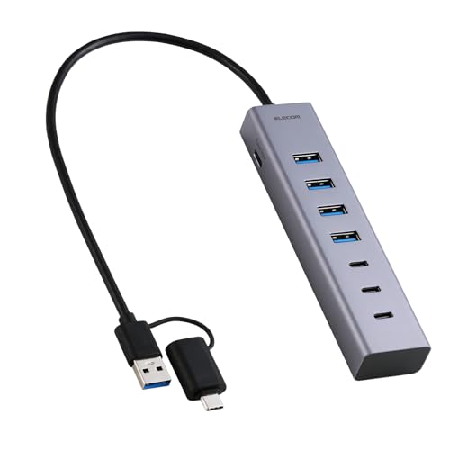 シルバー/-/U3HC-T070SV・パッケージ個数:1・USB-Aポート×4、USB Type-C(TM)ポート×3を搭載。マウスやキーボード、USBメモリなどをこの1台にまとめて接続できます。・USB-AプラグをUSB Type-Cプラ...