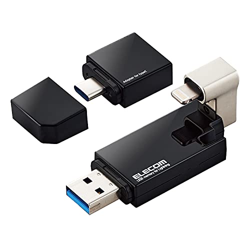 ブラック/128GB/MF-LGU3B128GBK・Size:128GBColor:ブラック・パッケージ個数:1・USB-AコネクタとLightningコネクタに加え、USB Type-C(TM)変換アダプタがついた、様々な端末でマルチに使...