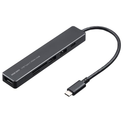 HDMI+カードリーダー付ブラック/-/USB-5TCHC26BK・Style:HDMI+カードリーダー付・パッケージ個数:1・HDMI出力ポート付のスリムUSBType-Cハブです。SD・microSDスロット搭載でメモリーカードの読み書...
