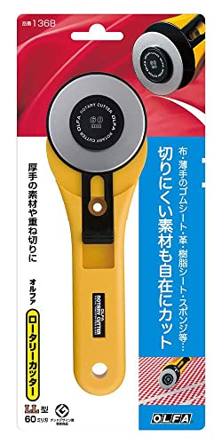LL型イエロー/60mm/136B・Size:60mmPatternName:マットなし・パッケージ個数:1・布・紙をはじめ、ゴムシート、フィルムなどの切りにくい素材も自在にカット・原産国:日本・梱包サイズ:25×12×3cm・適合替刃:円...