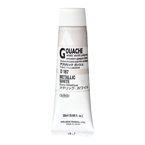 メタリックホワイト/20ml/D187・Color:メタリックホワイトSize:20ml・パッケージ個数:1・本体サイズ :33×95×20不透明のアクリル絵具です。水で溶けますが一度乾いて固まると再び水には溶けなくなります。乾いた画面は下...