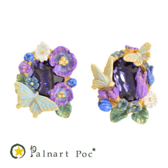 ★商品情報★ ・ブランド ：Palnart Poc パルナートポック ・商品名　 ：夜花 ピアス ・素材　　 ：ピューター カットガラス ・サイズ　 ：蝶2匹：縦約22mm×横約18mm　蝶1匹：縦約21mm×横約19mm ・ポスト　 ：サ...