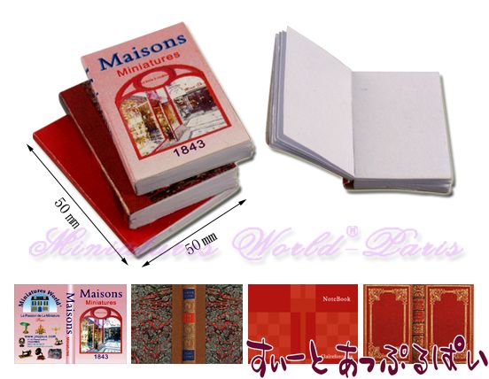 ちょっと高いですが・・今までにない、ビンテージな感じの本4冊セットです。1冊はノートブックと書いてあります。中身は白紙のページが入っています。作れる方は、これを参考に作ってみてください。サイズ：15x23mm、厚み約3mm、一番小さな本：1...