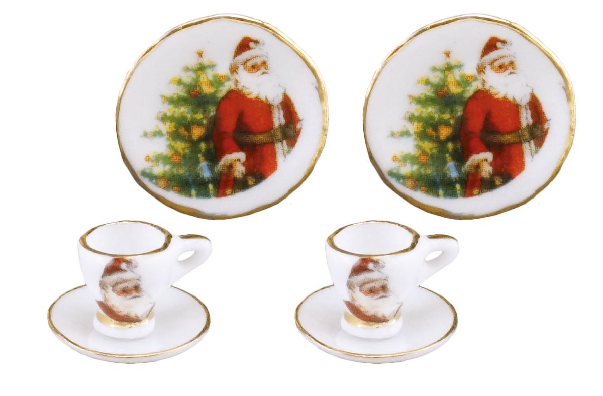 ドイツ　ロイター社のミニチュアです。お二人様用のコーヒーセットです！恋人気分に戻って、これで優雅なティータイムはいかが？！お皿の直径約21ミリ。ソーサーの直径約12ミリ。カップの口径約8ミリ。カップとソーサーは接着されています。アクリルケー...