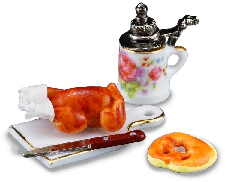 ローストチキンセットです！おいしそうなチキンが臨場感醸し出していて、いい感じですね！アクリルケース入りです（アクリルケースからは取り出せます）。アクリルケースのサイズ：80x55x47mm。※ナイフやチキンは写真の通り接着されています。