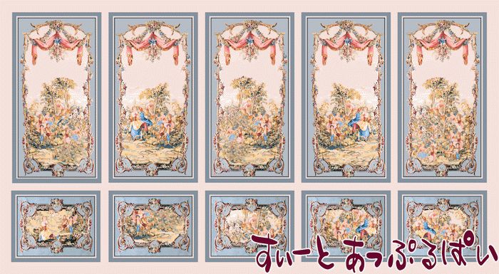 スペイン製のドールハウス用壁紙です。パネルのように見えますが、ただシンプルに厚紙に印刷されており、凹凸はありません。とにかくすごくゴージャスです！！たとえば、中世ヨーロッパ風の、ゴージャスなお部屋を作りたい！なんて時にはこの上なく重宝しそう...