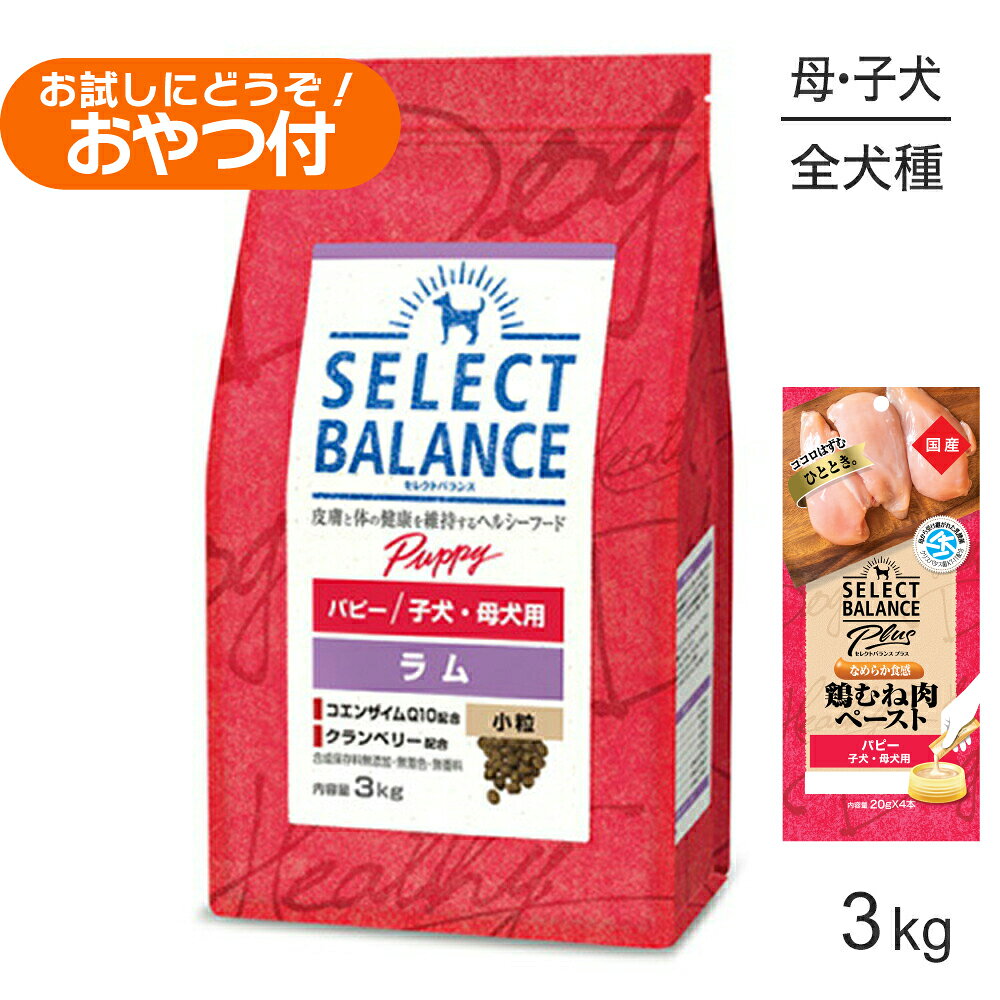 【この商品は「セレクトバランス Plus パピー 子犬・母犬用 鶏むね肉ペースト 20g×4本」のお試しおやつ付きです】商品の特徴セレクトバランス パピー ラムは、1才未満の子犬と妊娠・授乳期の母犬の健康に必要な栄養をバランスよく含み、子犬...