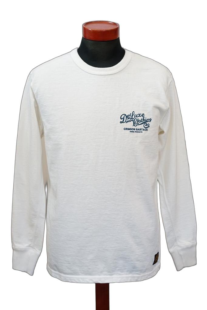 　デラックスウエアの長袖Tシャツ BRGX-264 "CRIMSON BARTACK" です。 　ヴィンテージ古着の天竺(ニット)素材を参考に、日本に数台を残すのみとなった旧式吊編機を駆使し、ゆっくりと極限の密度で編むことでランダム&強固な...