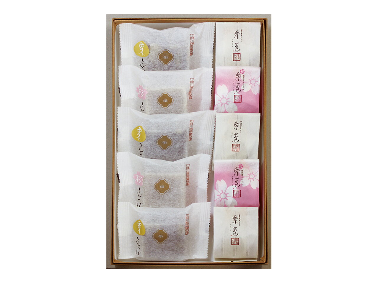 商品詳細について 春ギフト10(栗苞3個、桜　栗苞2個、栗きんつば3個、桜きんつば2個) 名称生菓子 原材料名栗苞［栗きんとん(栗、砂糖）、麦芽糖、砂糖、寒天、本葛粉／トレハロース、加工でん粉］ 桜栗苞［栗きんとん(栗、砂糖)、麦芽糖、砂糖...