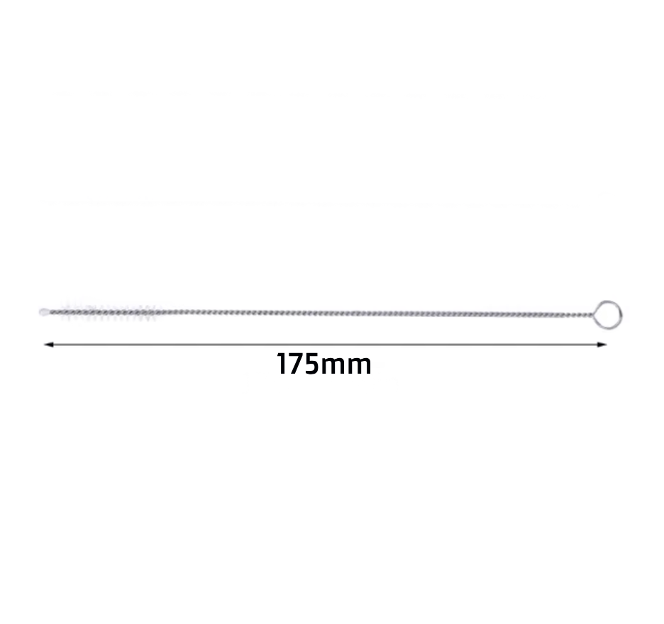 パイプの煙道の「メンテナンスに！ ブラシの直径5mm、パイプの煙道やガラスコーン、ダウンステムの清掃におススメ。 ■スペック ■サイズ：全長175mmブラシ部分直径5mm長さ35mm ■素材：ナイロン：柄はステンレスこれなら隅々まで綺麗に洗...