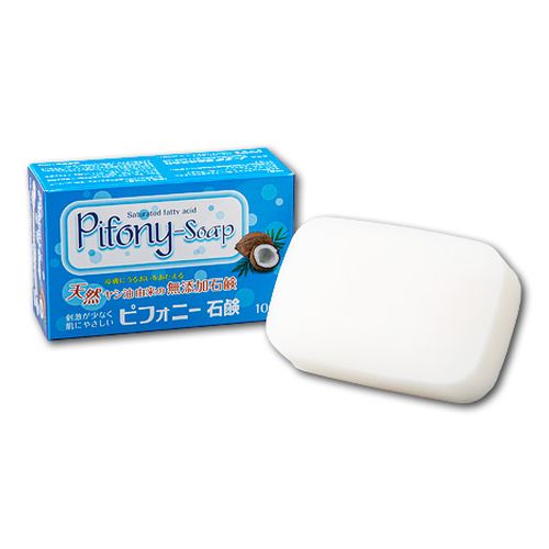 Pifony Soap　天然飽和脂肪酸石鹸敏感肌・乾燥肌の方に適した弱アルカリ性の石鹸です。天然の植物油脂100％から精製。無添加・無香料・無着色です。薬用石鹸と違い殺菌剤も配合していません。泡立ちにバラつきが無く小さくなっても泡立ちの状態...