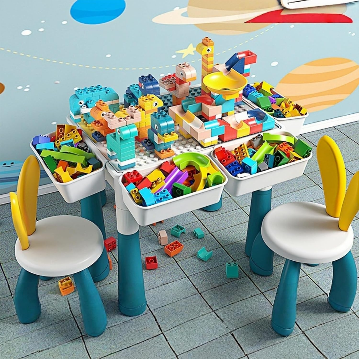 ブロック ブロックテーブル キッズテーブル ブロックセット ブロックプレイ 積み木 テーブル&amp;チェアセット 知育玩具 おもちゃ パズル 多機能テーブル 啓蒙 プレゼント ギフト 子供用 ブロック遊び 多機能デスク お絵描き/食事/水...
